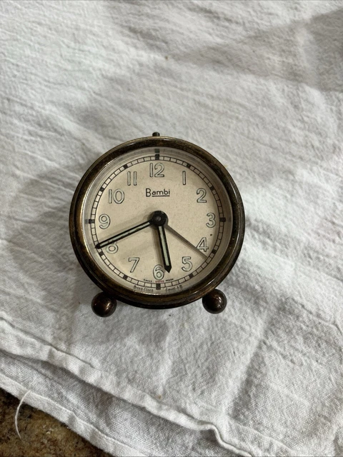 VINTAGE SWISS MADE Green Metal BAMBI Alarm Clock Approx 2". WORKS! £9. ...