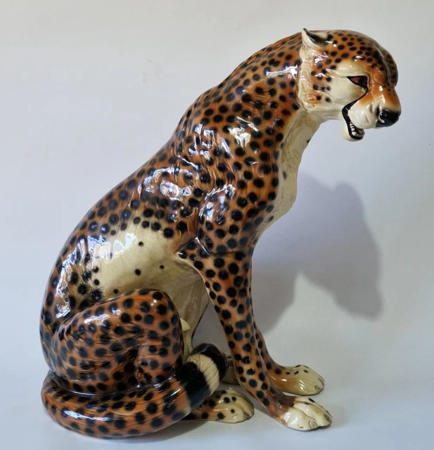 LARGE VINTAGE MID Century Italian Ceramic Cheetah Statue attrib ...
