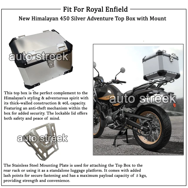 ROYAL ENFIELD NEW Himalayan 450 "Silver Adventure Pannier Top Box with ...