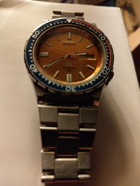 VINTAGE ORIGINAL 1970'S SEIKO QUARTZ SPORTS 100, MENS WATCH WITH ORANGE ...