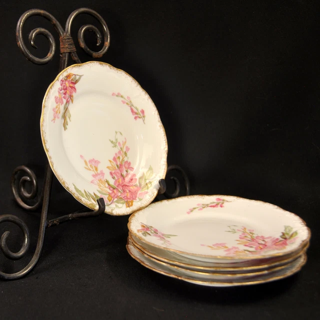 LATRILLE FRERES LIMOGES 5 Dessert Plates Hand Painted Pink Wisteria ...