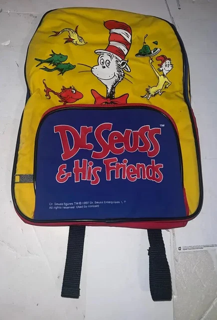 VINTAGE DR SEUSS & His Friends Kids Backpack Blue Yellow Daycare Travel ...