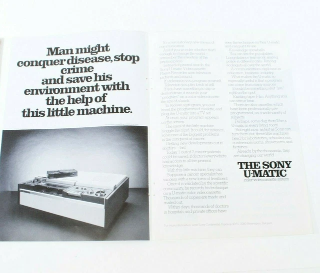 SONY U-MATIC COLOR Videocassette Print Ad Advert Original Vintage 1972 ...