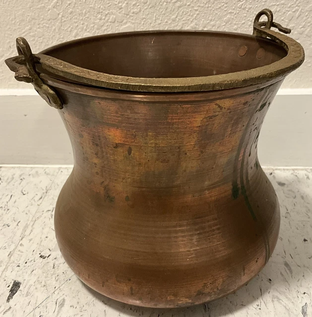 VINTAGE SNAKE HEAD Handle Copper Metal Hanging Pot Cauldron Kettle ...