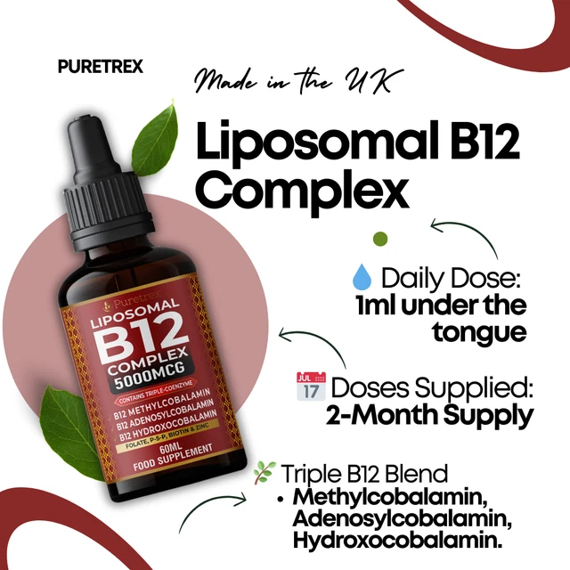 LIPOSOMAL B12 COMPLEX 5000mcg | Triple Active B12 Drops | 2 Pack (60ml ...