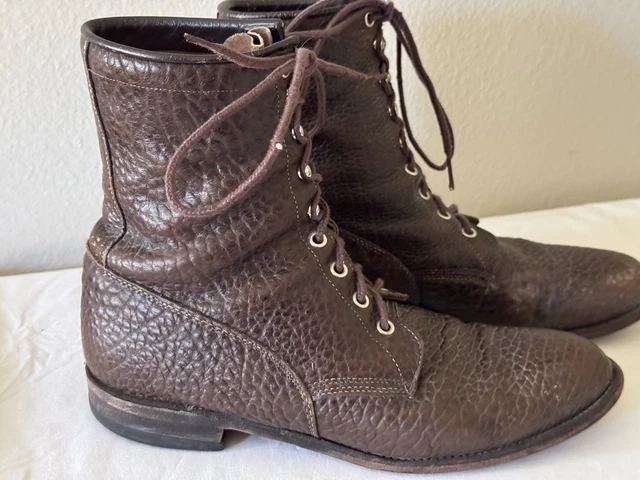 VINTAGE JUSTIN ROPER Lace-up Boots Pebbled Grain Leather - USA Made ...