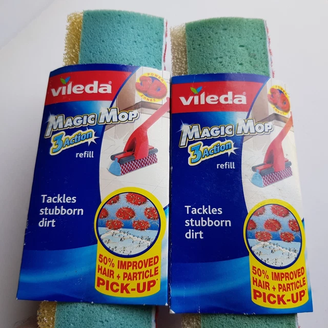 VILEDA MAGIC MOP Teste di Ricarica 3 Azioni x2 kithen pulizia pavimento ...