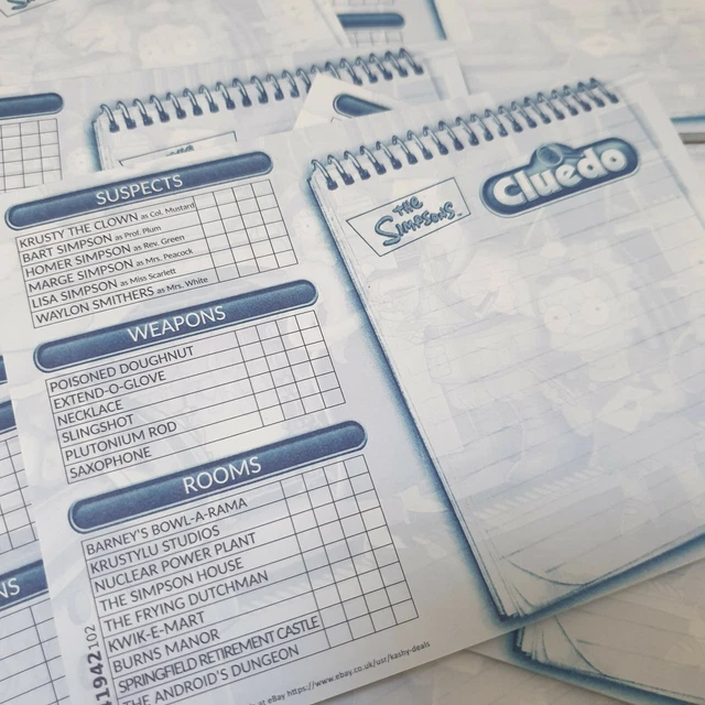 THE SIMPSONS CLUEDO Detective Notes Notepad Double Sided - 25 sheet pad ...