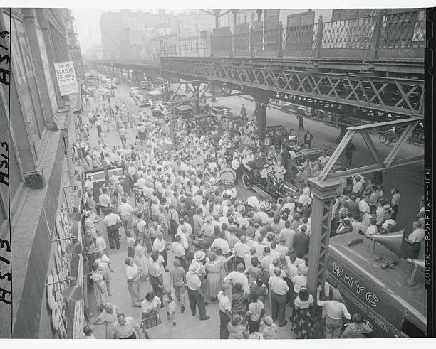 OVERHEAD VIEW OF Crowd Watching a Motorcade 1955 Old Photo ...