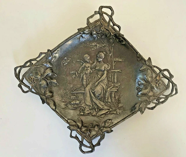 WMF ANTIQUE LARGE Flat Art Nouveau Tin Art Nouveau Pewter Dish Tray £ ...