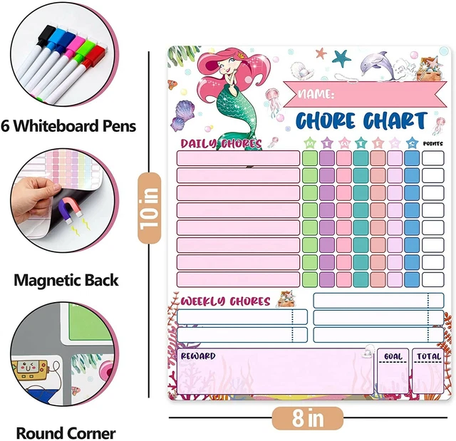 MERMAID CHORE CHART, Magnetic Reward Chart for Kids Good Behavior ...