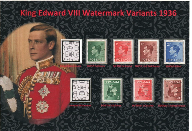 KING EDWARD VIII Beautiful Display Of 1936 Watermark Variants Vfu#1 £7. ...