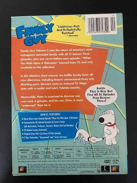 FAMILY GUY BOX Set Season 3 Volume 2 (DVD, 2003, 3-Disc Set) Complete ...