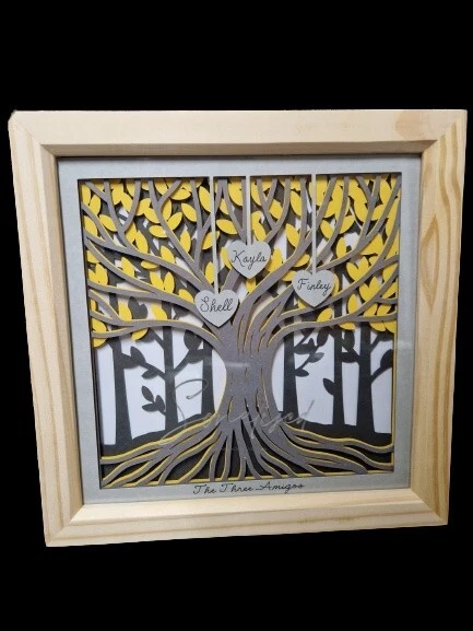 PERSONALISED LIGHT UP Family Tree Shadow Box. Many colours. Up to 10 ...
