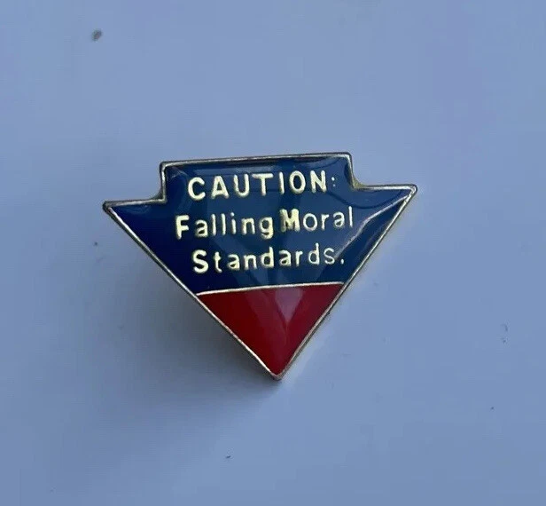 CAUTION FALLING MORAL Standards Arrow Warning Sign Blue Red Vintage ...