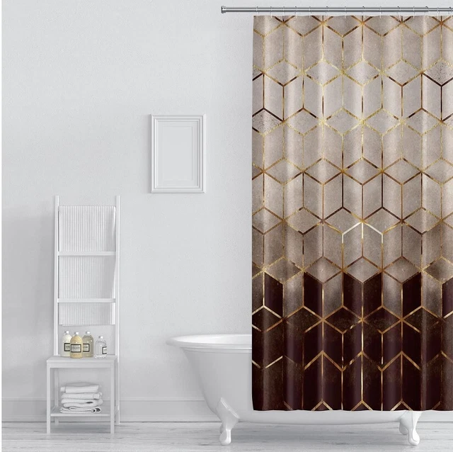 RIDEAU DE DOUCHE en tissu polyester imperm able avec ombre motif marbre marron EUR 26,84 ...