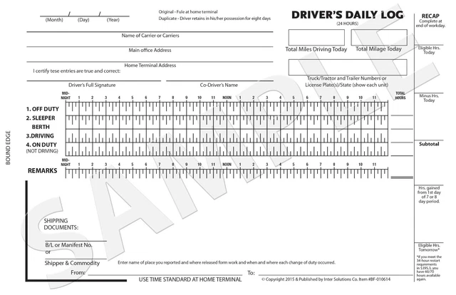 100 CUSTOM CARBONLESS Driver's Daily Log Report Form Truck / Drive ...