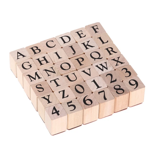 WOODEN STAMP ALPHABET Letters Ink Stamps Block and Number Rubber £22.48 ...