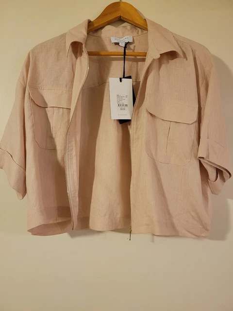 WITCHERY FRENCH LINEN zip thru crop shirt/jacket, bloom clr, size 10 ...
