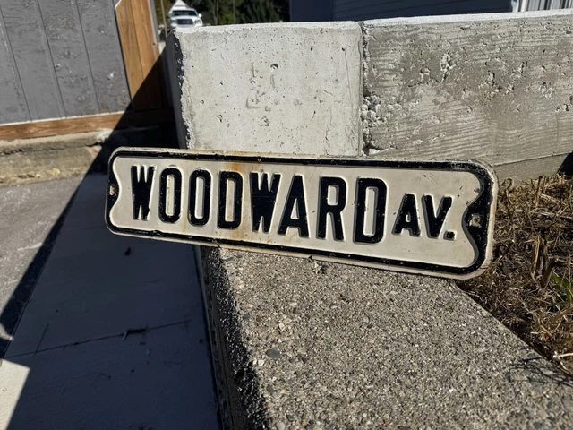 VINTAGE ORIGINAL WOODWARD Ave Embossed 40s 50s Street Sign Detroit City ...