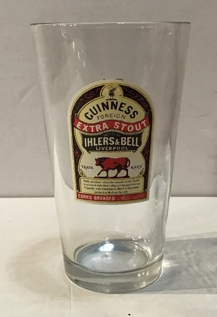 GUINNESS PINT GLASS Ihlers & Bell Liverpool Bull Beer Pub Bar ware Man ...