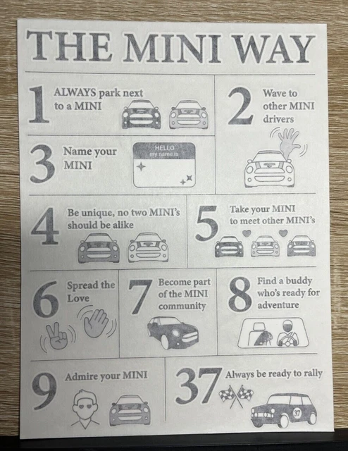 MINI STICKER MINI Rules of road B & W The Mini Way Mini Top 10 Rules ...