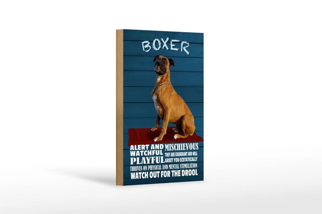 PANNEAU EN BOIS Dicton 12x18 CM Boxer Chien Watchful Playful Déco ...