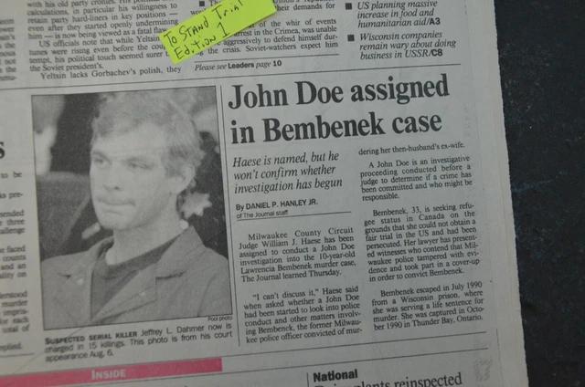 JEFFREY DAHMER TO Stand Trial 1991 The Milwaukee Journal Newspaper ...