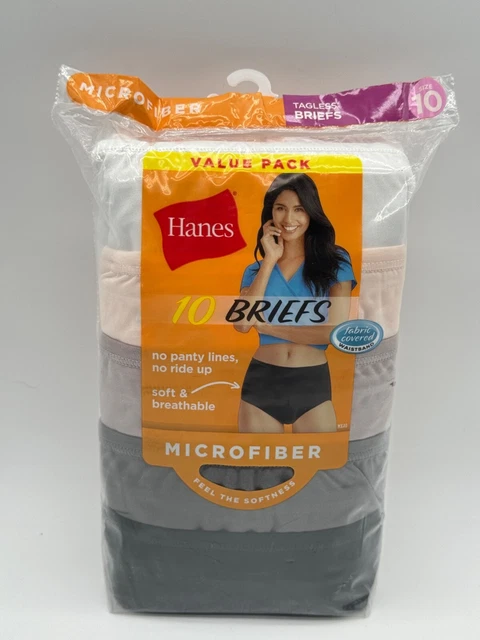 NEW HANES TAGLESS BRIEFS SZ 10 WOMEN'S Cool COMFORT MICROFIBER 10 PACK ...
