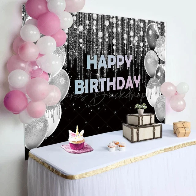 BLACK SILVER GLITTER Balloon Birthday Party Backdrop $37.90 - PicClick AU