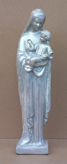 ANCIENNE STATUE SAINTE VIERGE Marie à l'ENFANT Jésus plâtre ART DÉCO ...