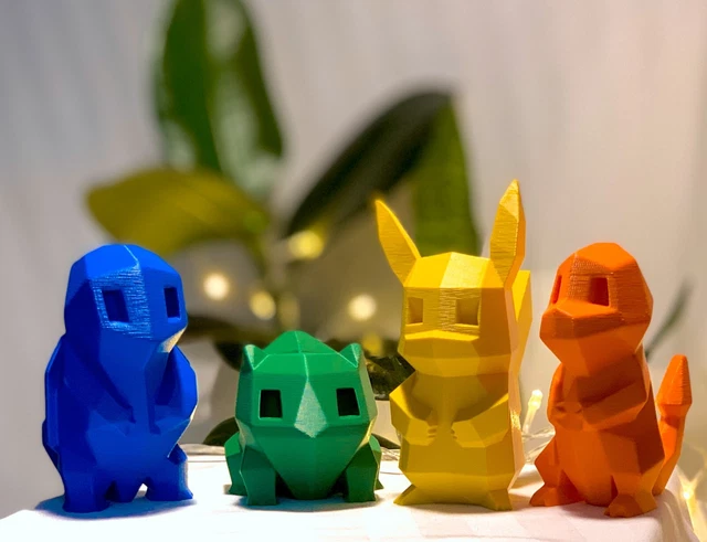 3D PRINTED ART Low-Poly Pokémon Figures – Pikachu/Charmander/Bulbasaur ...