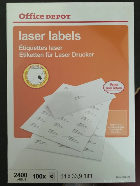 OFFICE DEPOT LASER Labels Self Adhesive 64 x 33.9 mm White 2400 labels ...