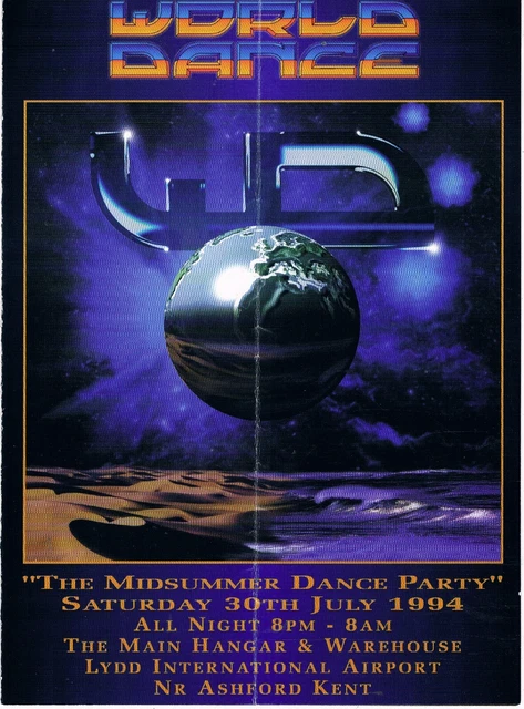 WORLD DANCE RAVE Flyer Flyers A5 30/7/94 Lydd International Airport ...