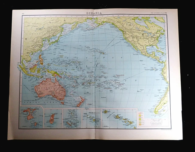 ANTIQUE MAP OF Oceania Australia Pacific Rim Polynesia Hawaii Victorian ...