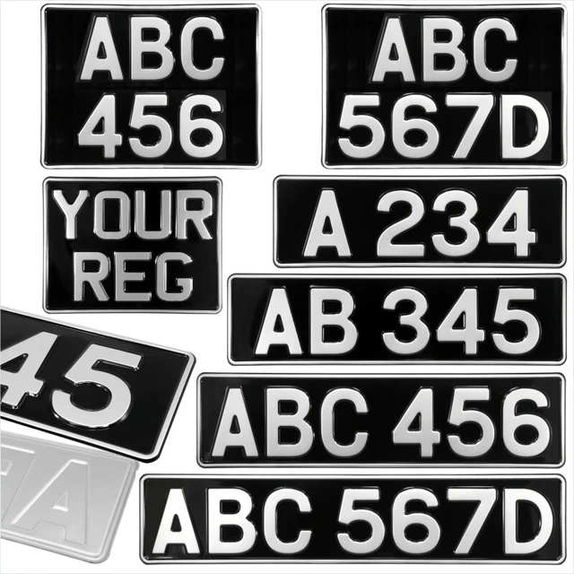 CLASSIC BLACK AND Silver Pressed Metal Number plates Legal Oblong ...