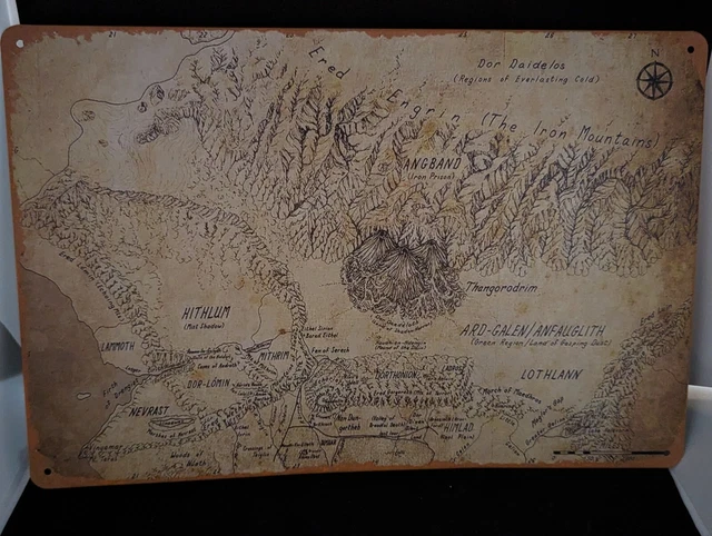 Silmarillion Tolkien Middle Earth Map Beleriand Map Metal Tin Sign