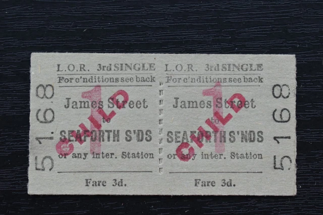 LIVERPOOL OVERHEAD RAILWAY Ticket LOR JAMES STREET to SEAFORTH SANDS No ...