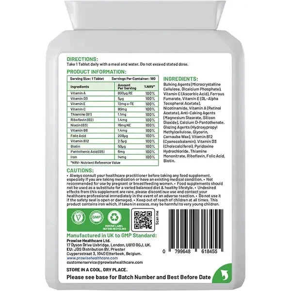 MULTIVITAMIN & IRON 180 Tablets (6 Months Dose) Immune Support by ...