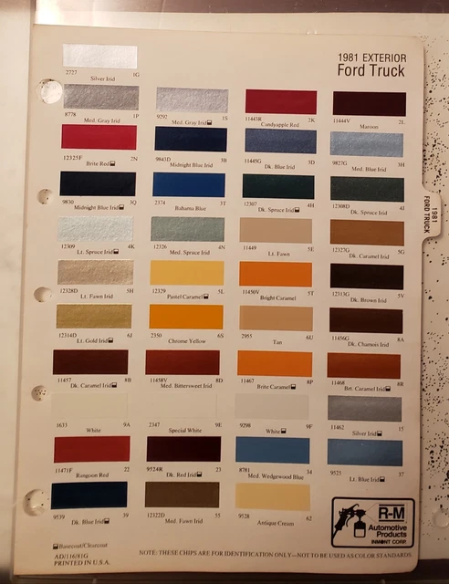 1981 FORD TRUCK Color Chip Paint Code Chart R-M $7.98 - PicClick CA