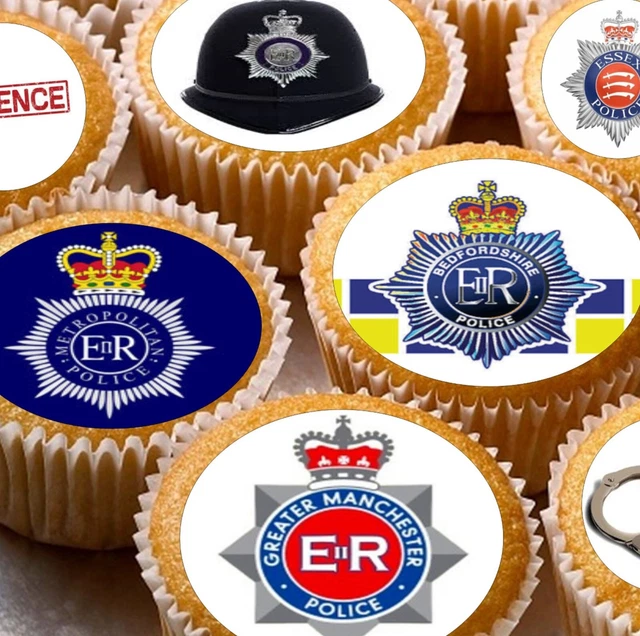 24 EDIBLE BRITISH Police Iced Fondant / Card Cupcake Fairy Cake Topper ...