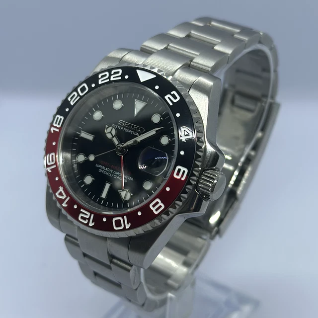 SEIKO GMT COKE Mod NH34 40mm Automatic Watch with Oyster or Jubilee bracelet £189.99 - PicClick UK