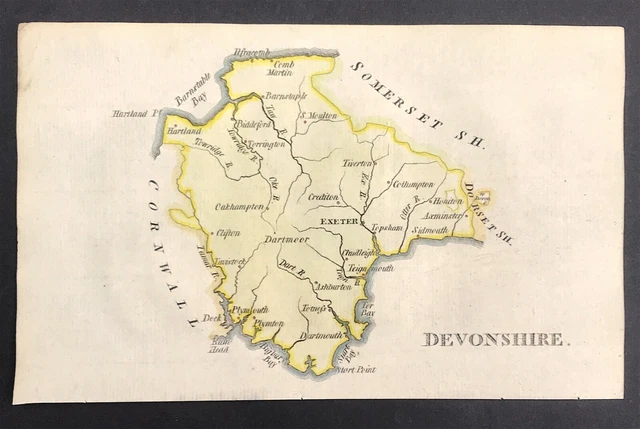 DEVONSHIRE MAP BY John Aikin c1813 England Delineated Original with ...