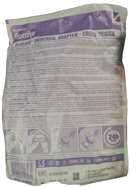 ENTERAL FEEDING - 30x Flocare Universal Adapter - Cross Design - Exp 10 ...