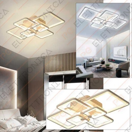 LAMPADARIO MODERNO LED bianco 6 quadri 70W plafoniera da soffitto con ...
