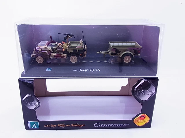 85599 CARARAMA 52511 Hongwell Jeep CJ-2A Willys +Anhänger Modellauto 1: ...