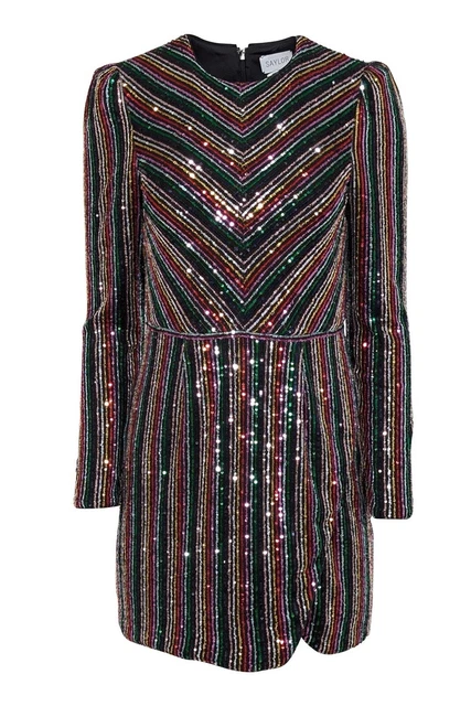 NEW SAYLOR MULTI S Starling Long Sleeve Sequin Mini Faux Wrap Dress ...