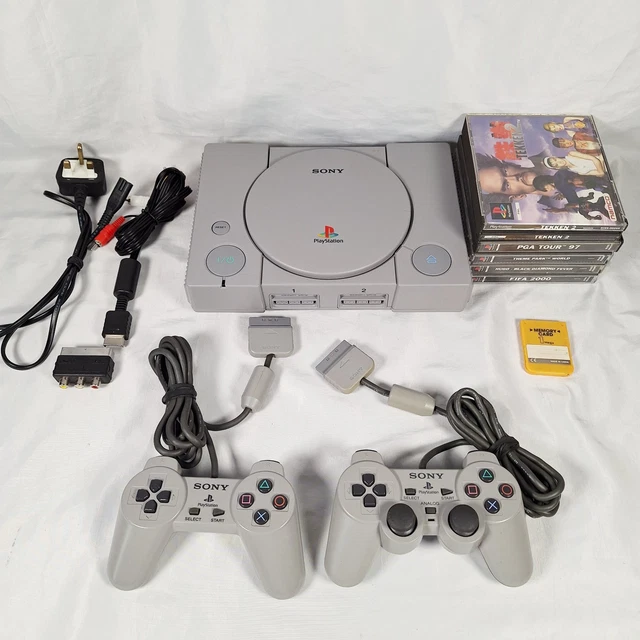 SONY PLAYSTATION 1 PS1 Console Bundle -PAL- 2x Controllers +5 Games ...