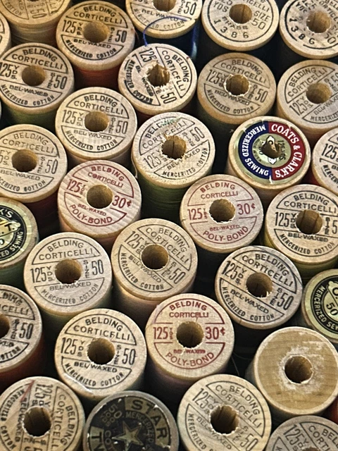 LOT 143 VINTAGE Sewing Thread Wooden Spools Most are Belding Corticelli ...