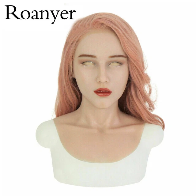 ROANYER REALISTIC SILICONE Female Head Mask with Collar Crossdresser ...